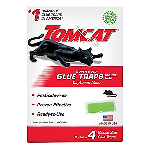 Tomcat Super Hold Glue Traps Mouse Size for Mice, Cockroaches, Spiders, and Scorpions, Ready-To-Use, 4 Traps