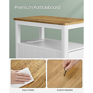 VASAGLE Side Table with Charging Station, Narrow Nightstand with 2 Drawers, Living Room End Table with Storage, for Small Spaces, Coastal Style, Rustic Walnut and Classic White ULET322T14