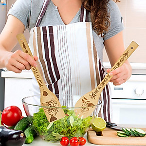 6Pcs Horror Movie Character Cooking Gift Set Wooden Spoons Utensils with Matching Holder - Halloween Movie Merchandise Laser Engraved Bamboo Spoons Set for Horror Movie Gifts, Horror Movie Party Decor