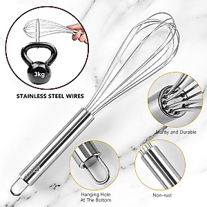 HOTEC 4 Pieces Stainless Steel Whisks Set Wire Whisk Balloon Whisk Egg Beater Kitchen Utensils for Stirring, Beating, Blending