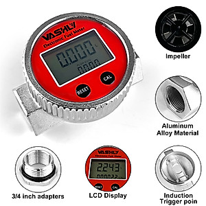 Vashly Turbine Flow Meter 3/4" inch with Digital LCD Display for Measure Diesel Kerosene Gasoline