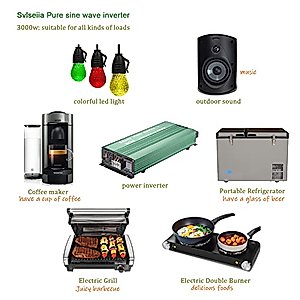 Svlseiia 3000W Power Inverter Pure sine Wave DC 24v to AC 110v with Remote Controller for RV, Solar System and Home use