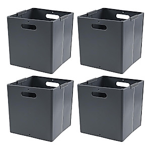 Drephia 4-Pack Foldable Cube Storage Bins, Collapsible Plastic Storage Cubes Bin, Gray