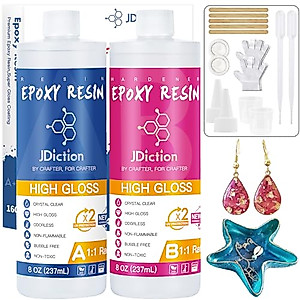 Epoxy Resin - 16 Oz. Art Resin, Crystal Clear Resin Kit, Epoxy Casting and Coating for Art, Jewelry, Tumblers, River Tables, Easy Mix 1:1 Resin Epoxy with Sticks, Graduated Cups and Gloves