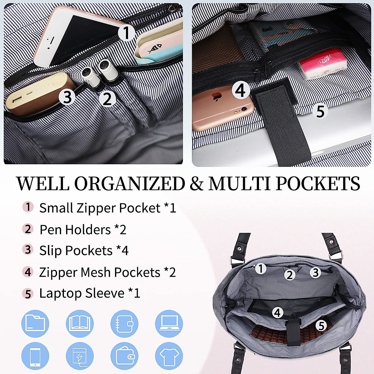 Laptop Tote Bag for Women, 15.6 Inch Computer Shoulder Bag Teacher Work Bag Travel Purse with Small Pouch VONXURY