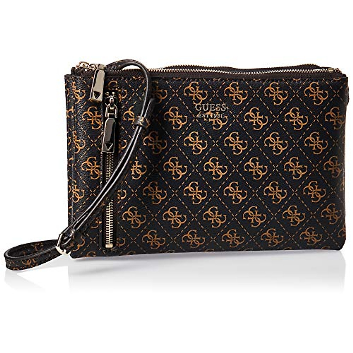 GUESS womens Naya Double Zip Crossbody, Brown, One Size US