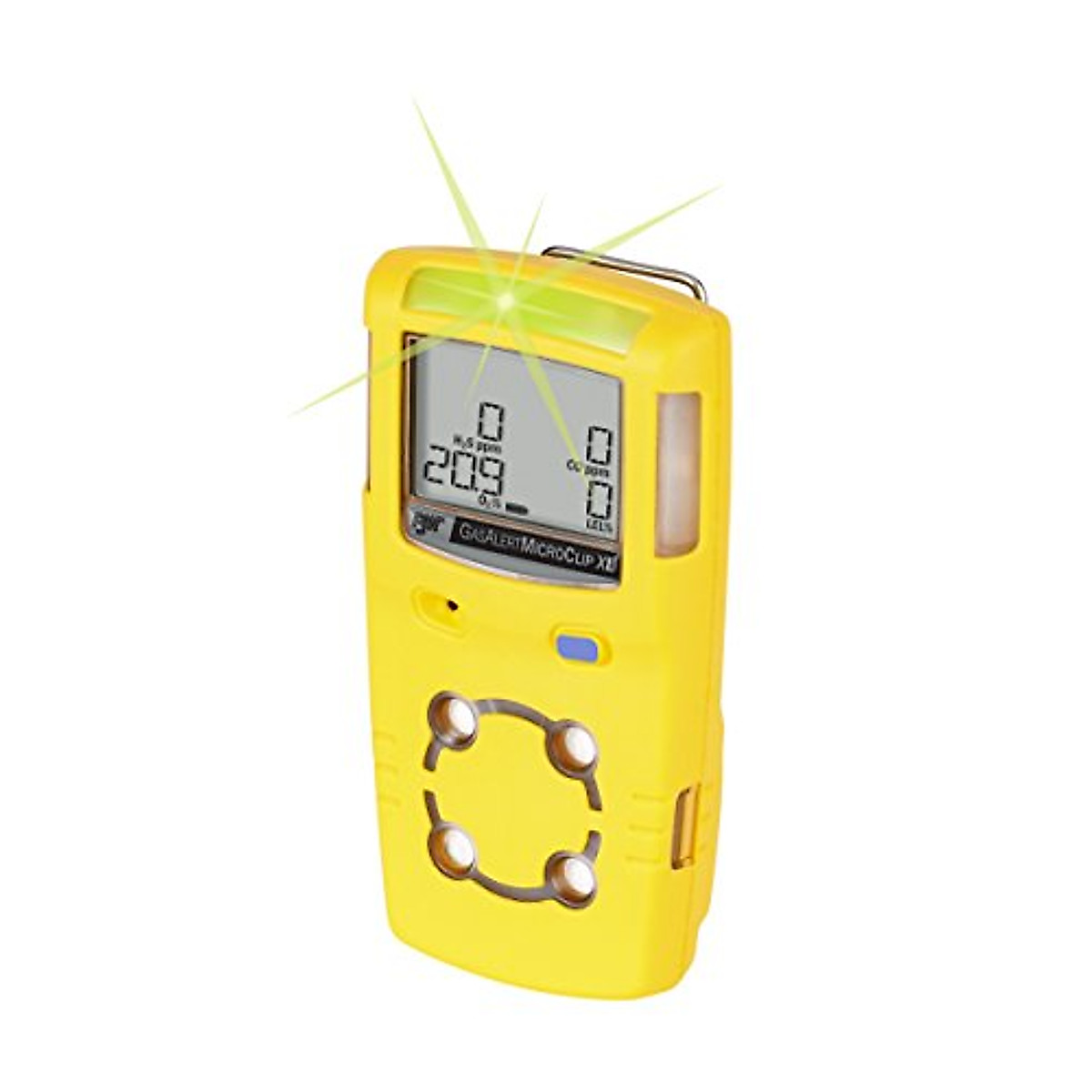 BW Technologies MCXL-XWHM-Y-NA GasAlertMicroClip XL 4 Gas Detector, CO, H2S, LEL and O2, Yellow