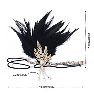 Aukmla 1920s Flapper Feather Headband Leaf Rhinestones Headpiece Pearl Headdress Hair Accessories for Women and Girls