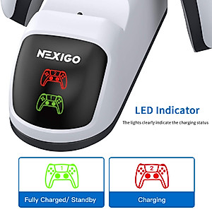 NexiGo Enhanced PS5 Controller Charger, Dual Charing Station with LED Indicator, High Speed, Fast Charging Dock for Playstation 5 DualSense Controller, White