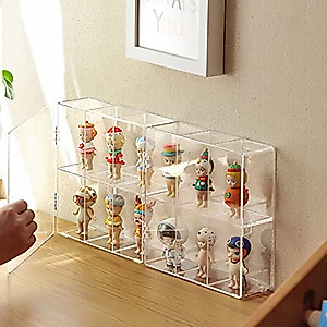 Figures Display Case with Door, Lego Parts Storage 6 Compartments Organizing Cabinet with Lid, Clear Storage Box for Small Particles Parts Toys, Transparent Showcase Shelf