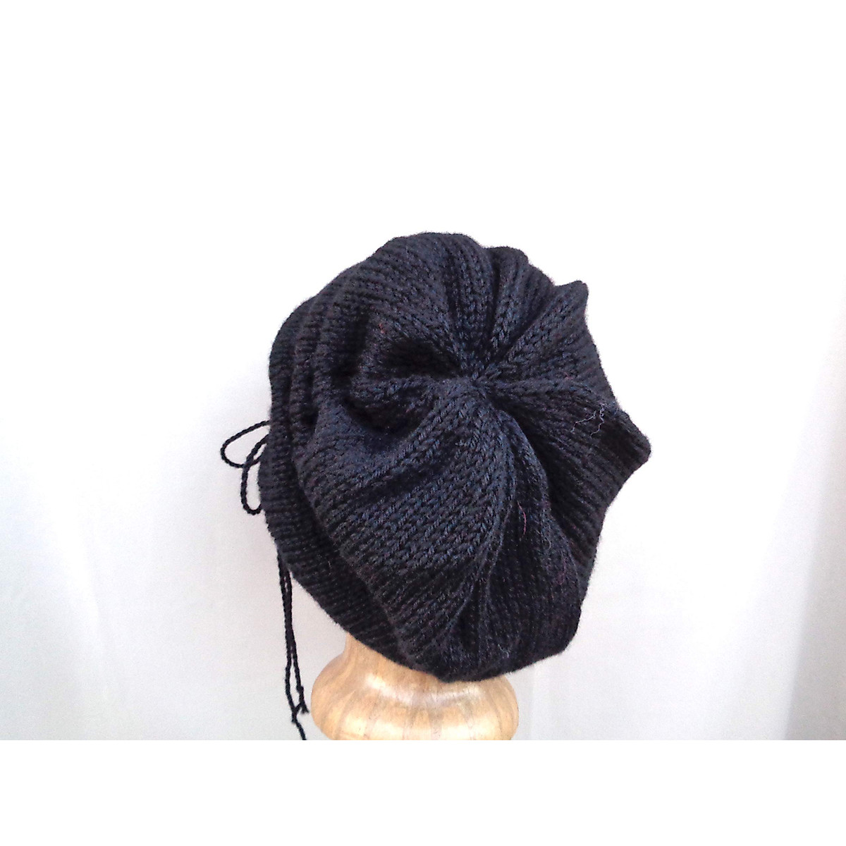 Scrunch Slouch Hat, Gathered Slouchy Beanie, Drawstring Bow, Hand Knit, Soft Wool, Dredlock Rasta