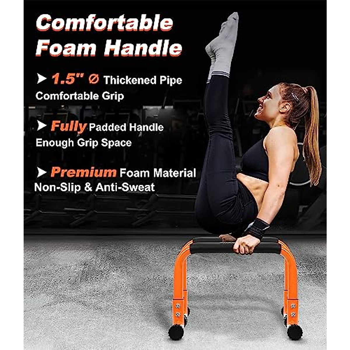 TABEKE Push Up Bar, 12" High Parallettes Bars & Dip Bar With Full-Cover Foam Handles, No Wobbling Calisthenics Equipment For Handstand, L-Sit, Gymnastics, Strength Training Home Gym