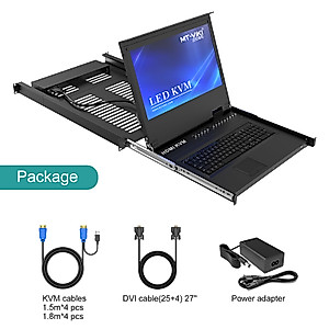 MT-VIKI® Rack Mount KVM HDMI w/ 17.3'' LCD Monitor, 1080P 8 Port LCD KVM Console Integrated Touch-pad++Monitor+Keyboard+8 KVM Cables, Support OSD/Hotkey, Fit 1U 19'' Rack