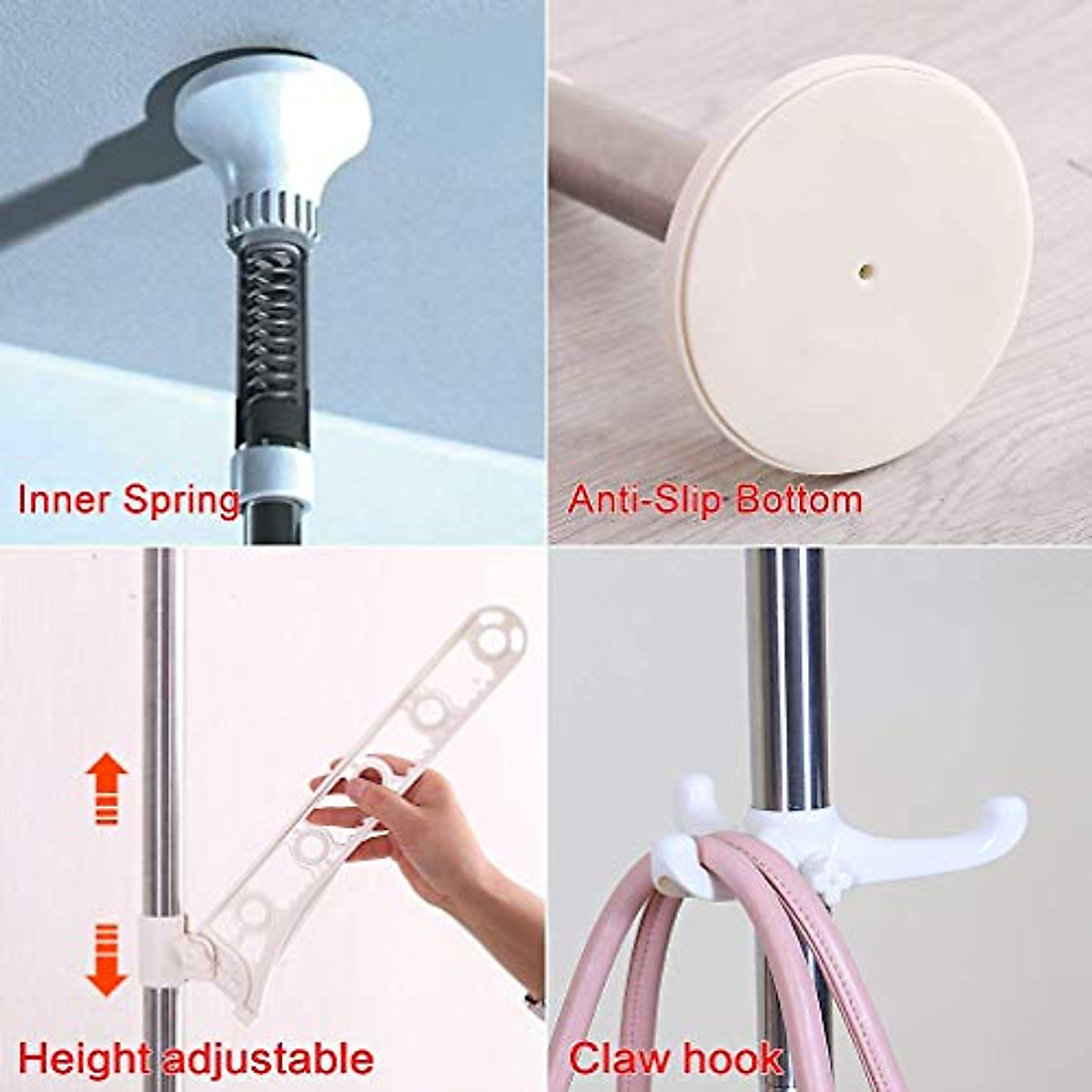 Hershii Portable Indoor Garment Coat Drying Rack Free Standing Coat Stands Clothes Storage Hanger Telescopic Tension Pole DIY Floor to Ceiling Lundry Racks Organizer, Height Adjustable - Ivory