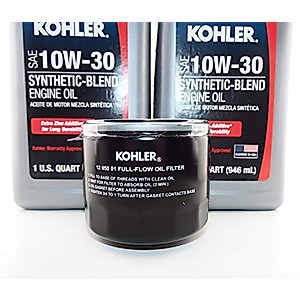 Maintenance (2 Qts) Synthetic Blend 10W30 Kohler Engine Oil & (1) Kohler 12 050 01-S1 Oil Filter