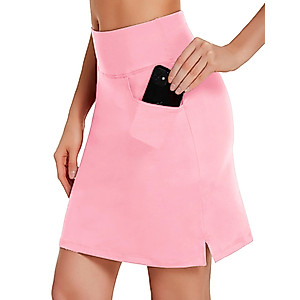 COOrun Women's Athletic Skorts Active Skirts High Waisted Workout Active Skort Skirt with Pockets Pink Medium