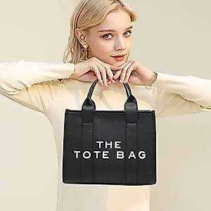 Women's The Tote Bag, PU Leather Tote Bag, Shoulder, Crossbody or Handle Bag for Work, School (10.2X4.2X8.5in) (black)