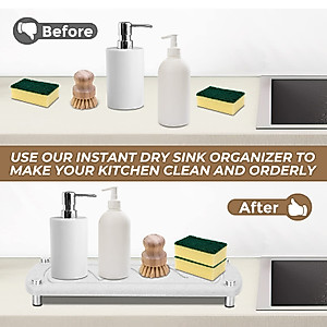 BFONS Instant Dry Sink Organizer, Sink Caddy Diatomaceous Earth Soon Neat Water Absorbing Stone Tray for Sink Kitchen Essentials Fast Drying Sponge Soap Holder Rack for Bathroom Organizer Countertop