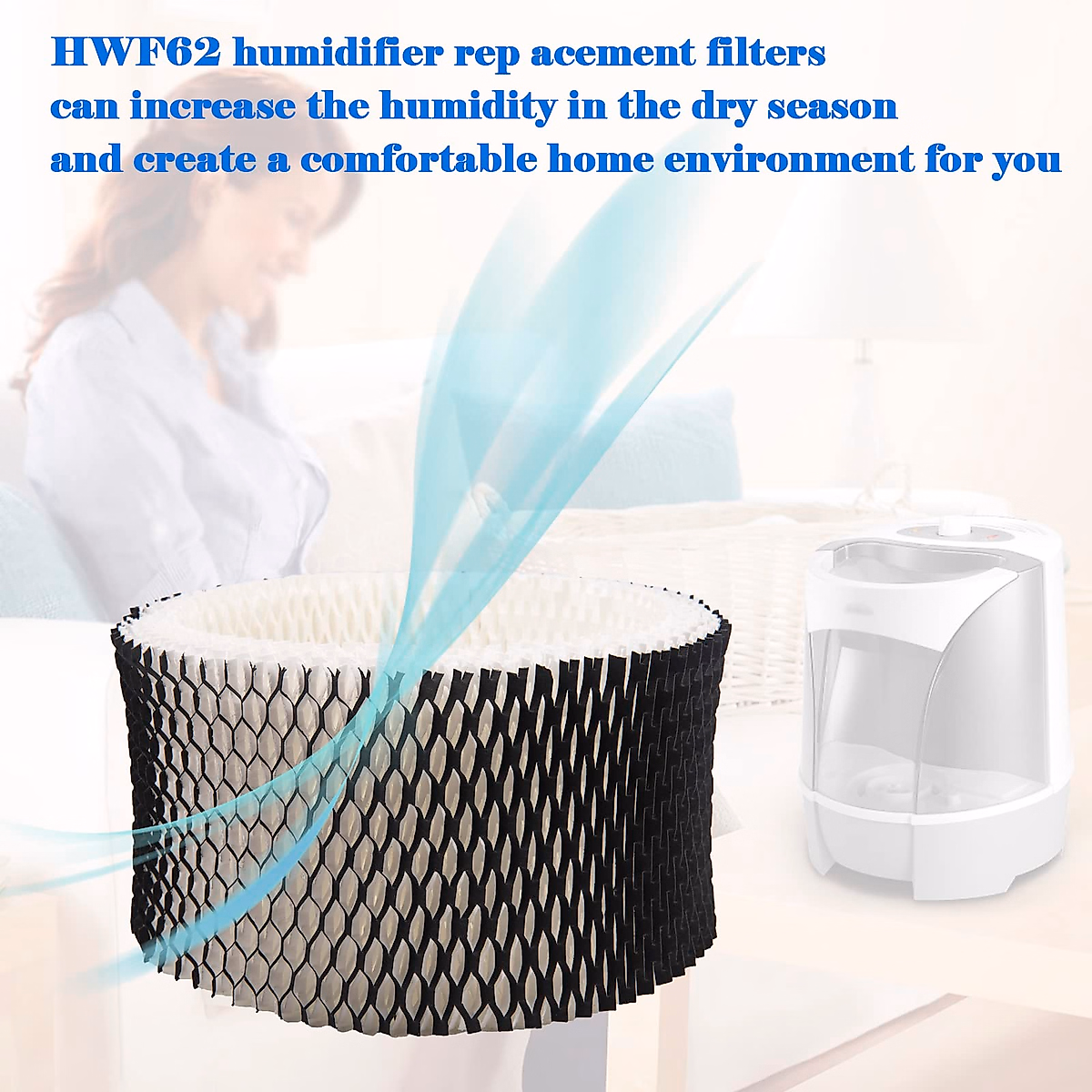 LuckySlycyc HWF62 Humidifier Filter Replacement, Compatible with for HWF62 HWF62CS HWF62D SF212, Fits Sunbeam Humidifier Models SCM1100, SCM1701, SCM1702, SCM1762(4 Pcs)
