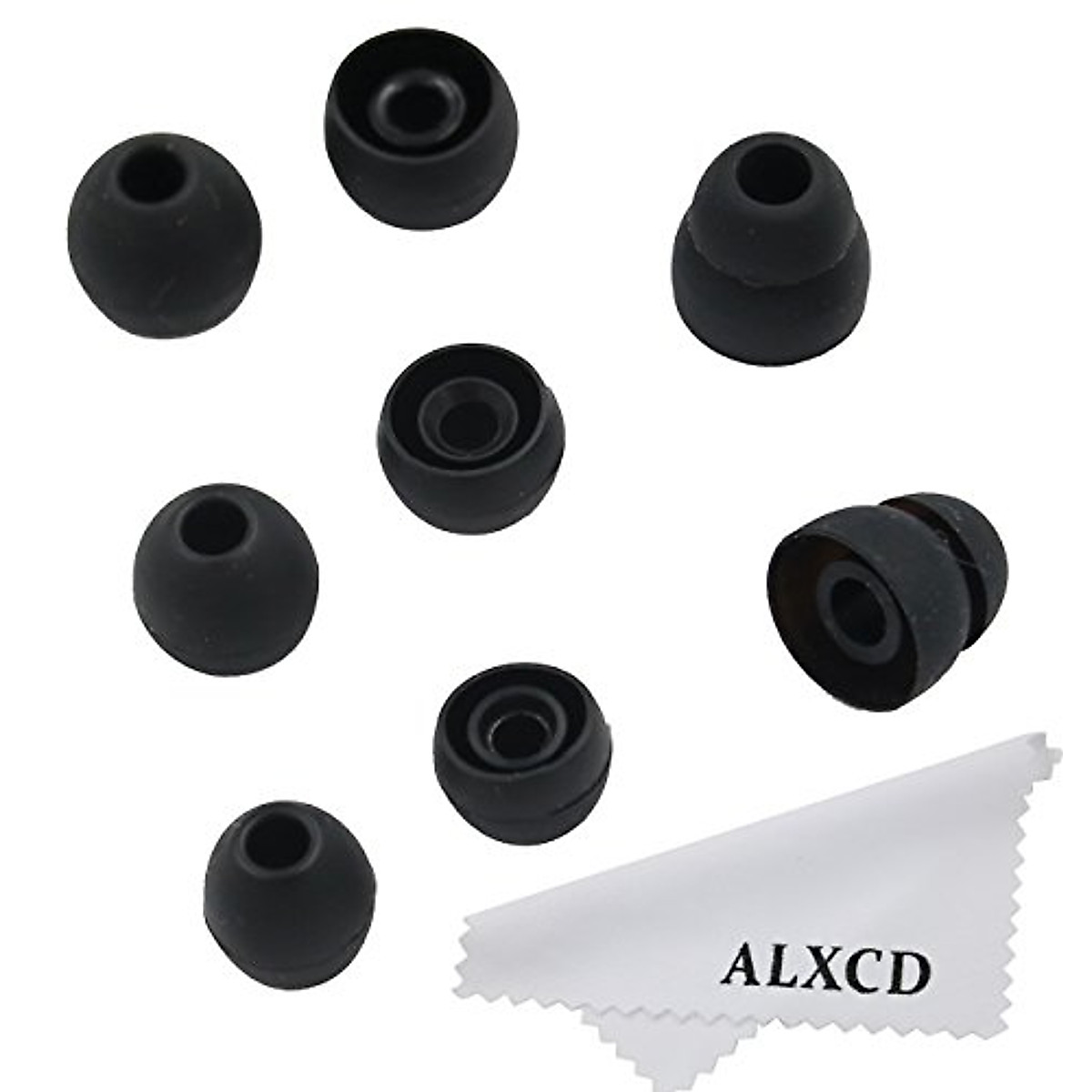 ALXCD Eartip for LG HBS Series Wireless Earphone, SML & Double Flange Silicone Replacement Earbud Gel Tip, Fit for LG HBS-750 770 800 810 900 910 Tone Pro Ultra Plus Infinim [4 Pair] (Black)