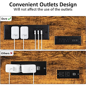 melos Nightstand with Charging Station, 3 Tier End Table with USB Ports & Power Outlets, Narrow Side Table for Small Spaces, Bedside Tables for Bedroom, Living Room, Rustic Brown