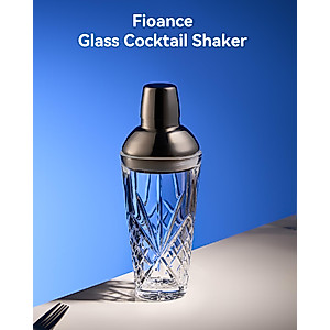 Fioance Glass Cocktail Shaker, 18.5oz Cutting Desgin Glass Shaker - Exquisite Martini Shaker for Elevated Mixology. Perfect for Crafting Artisan Cocktails, Martinis