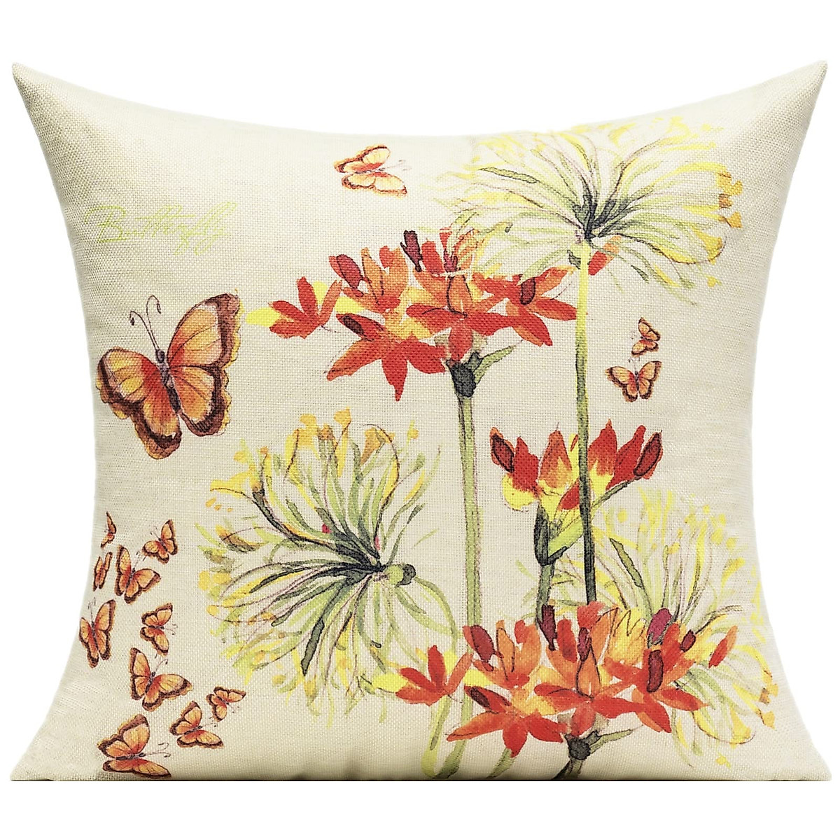 WOKANI Spring Outdoor Throw Pillow Covers 18x18 Set of 4 Decorative Cushion Cases for Patio Bench Couch Sofa Home Garden Decor,Butterfly Flower Floral Ladybug Lavender