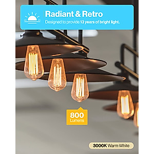 Sunco 4 Pack 60W Vintage LED Edison Bulbs Equivalent 8.5W CRI92 800 Lumens, Dimmable ST64 Filament 3000K Warm White E26 Medium Base Light Bulbs High Brightness Clear Glass Waterproof - UL