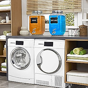 2-Gallon Glass Drink Dispenser for Parties, Beverage Dispenser with Stainless Steel Spigot, Fruit Infuser, Marker & Chalkboard - 100% Leakproof Water Dispenser for Lemonade & Laundry Detergent