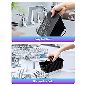 2PCS Air Fryer Silicone Pots for Ninja Foodi Dual DZ201, Extra Thick Rectangle Air Fryer Liners for Double Basket Air Fryers Up to 8QT, Reusable Heat-Resistant Silicone Containers for Kitchen