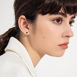 Red Garnet Small Hoop Earrings in Sterling Silver, Nickel Free Earrings for Women, Hypoallergenic, Minimalist Half Hoop Earrings, Cute Ear Jackets