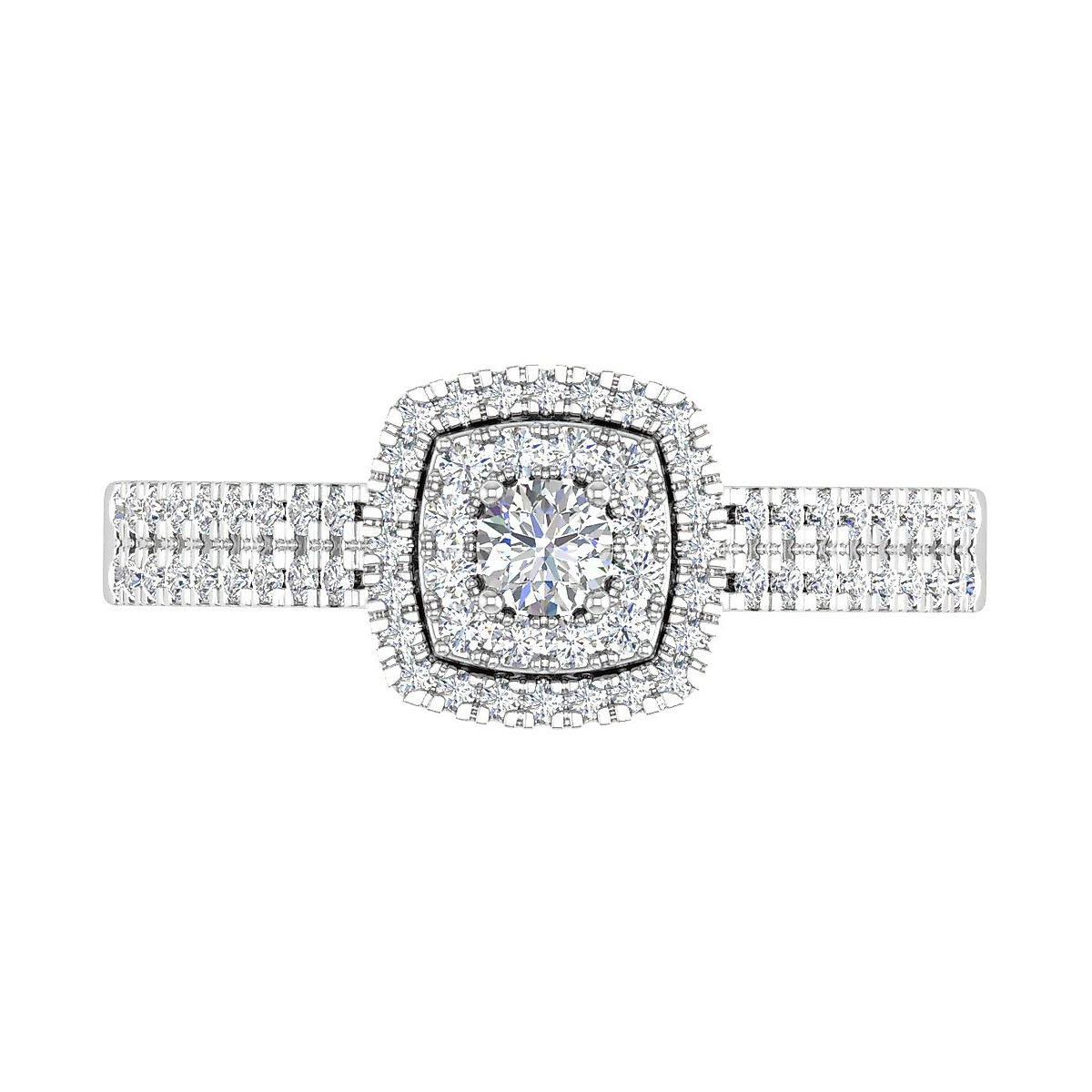 FINEROCK 1/2 Carat Double Halo Diamond Ring in 10K White Gold (Ring Size 6)