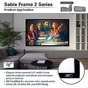 Elite Screens Sable Frame 2 Series, 180-inch Diagonal 16:9, Active 3D 4K Ultra HD Ready Fixed Frame Home Theater Movie Office Presentations Indoor Front Projection Projector Screen, ER180WH2, Black