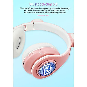 B39 Light-Emitting Cat Ear Headset, LED Light Up Over Ear Headphones with Mic Bluetooth Stereo Sound Foldable Rechargeable Earpiece, Cute Cat Ear Gaming Headset for Girls (Pink)
