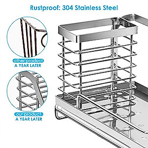 Nieifi Sink Caddy Organizer Countertop Sponge Brush Soap Holder with Drain Pan Stainless Steel for Kitchen