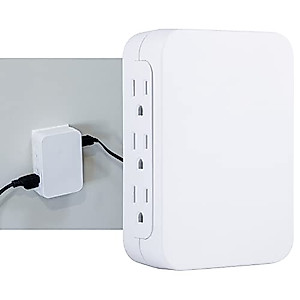 GE Pro 6-Outlet Extender, Surge Protector, Side Access, Wall Tap Adapter, 3-Prong, 1200 Joules, Warranty, UL Listed, White, 10353