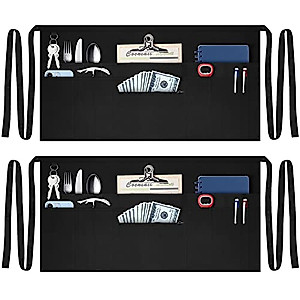 NLUS Server Aprons with 8 Pockets, Water Oil Stain Resistant Waitress Waiter Waist Aprons Poly/Cotton Bistro Apron for Women Men, 24 X 12 inch - 2 Pack