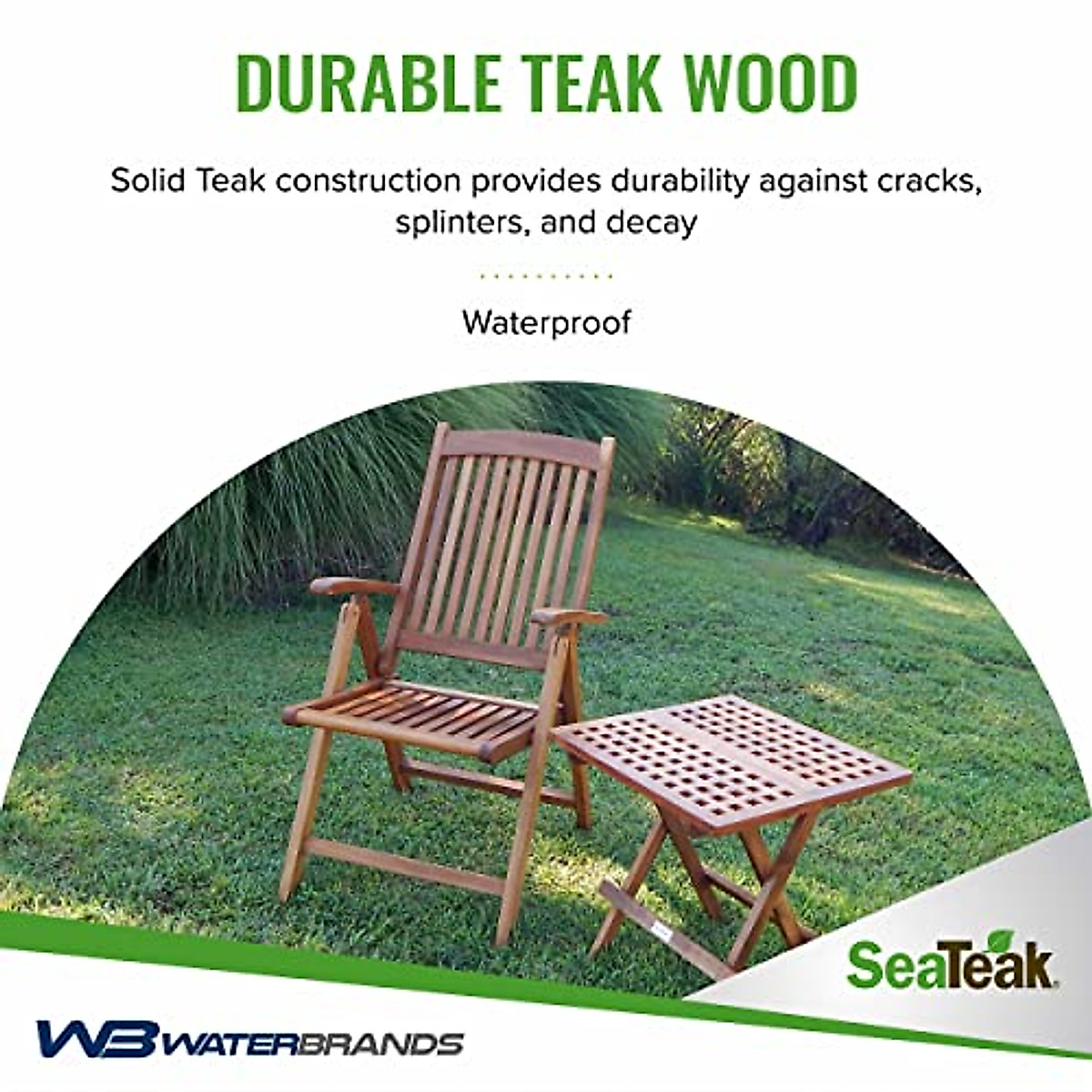SeaTeak Avalon Multi-Position Folding Chair with Arms | Teak Folding Chair | Wooden Patio Chairs | Oiled Finish | 42" L x 23" W x 27" H