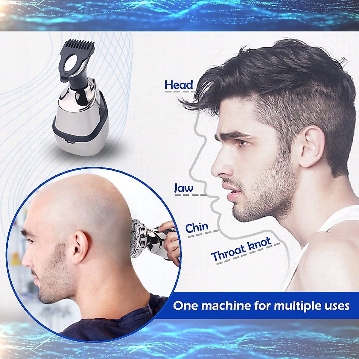 Yogioaf Head Shaver for Men, 5-in-1 Electric Razor for Men, Wet & Dry, Anti-Pinch, Upgrade Cordless with 7D Floating Shaving Heads, Waterproof and Rechargeable Rotary Bald Head Shaver