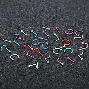 Oveta 32PCS Clear Nose Rings Studs for Work 20G Nose Piercing Retainer, Colorful Plastic Nose Stud L Shaped Bone Screw Nostril