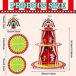 Circus Carnival Cupcake Stand, 3 Tier Cupcake Holder with Cartoon Circus Carnival Tent for Kids Birthday Celebrations Themed Party Favor Decoration