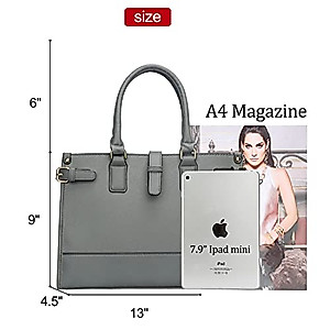 KKXIU Elegant Women Handbag Satchel Purses Vegan Leather Top Handle Shoulder Tote Work Bag (Grey)