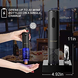 Secura Electric Wine Opener, Automatic Electric Wine Bottle Corkscrew Opener with Foil Cutter, Rechargeable (Black)
