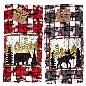 Kay Dee Kitchen Terry Towels 2pc Set Cabin Moose Bear Mountain Life Value Set
