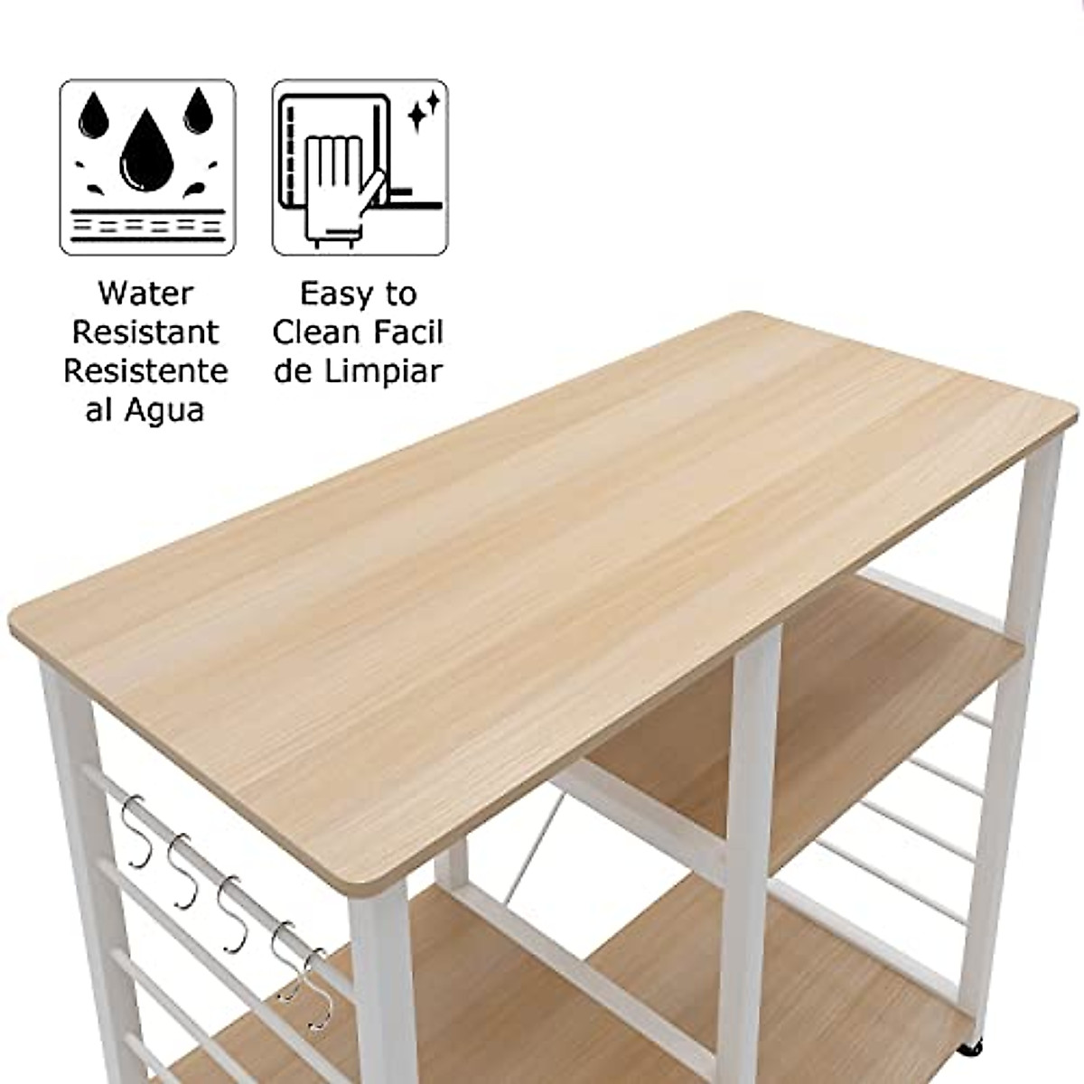 DlandHome Microwave Cart Stand 35.4 inches, Kitchen Baker's Rack Utility Storage Shelf Microwave Stand 3-Tierx3-Tier for Spice Rack Organizer Workstation Shelf, 171-M Maple, 1 Pack