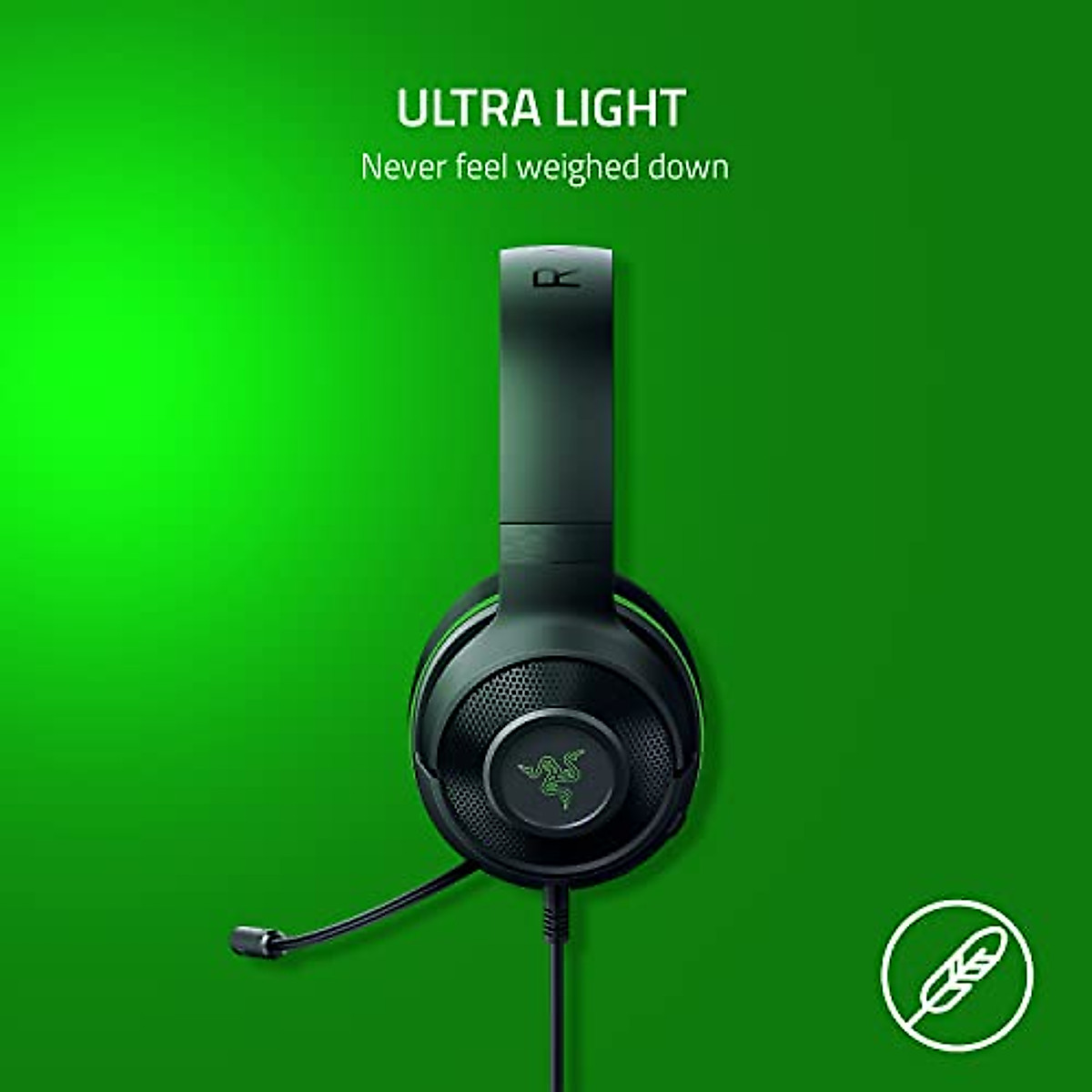 Razer Kraken X Ultralight Gaming Headset: 7.1 Surround Sound - Lightweight Aluminum Frame - Bendable Cardioid Microphone - for PC, PS4, PS5, Switch, Xbox One, Xbox Series X|S, Mobile - Green