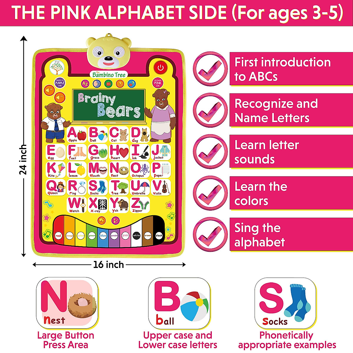 Alphabet & Phonics Talking Poster - Interactive ABC Chart Double-Sided Electronic Wall Mat - Preschool Musical Learning - Learn Letter Sounds - Educational Toy to Jumpstart Your Child's Reading