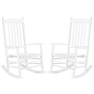 Patio Rocking Chair, Wooden Porch Rocker with High Back, 350Lbs Support Rocking Chairs for Both Outdoor and Indoor, Rocker Chair Patio Seating Chairs Rocking Chairs, Oak White 68.5X86X115CM