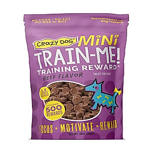Crazy Dog Mini Train-Me! Training Treats 10 oz. Pouch, Beef Flavor, with 500 Treats per Bag, Recommended by Dog Trainers