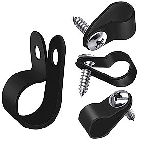 mankk 50PCS 1/2 Inch Rope Light Clips P-Style Mounting Clips Plastic Cable Clamps with Compatible Stainless Steel Pan Head Phillips Screws for Wire Management M-030-BK-LS